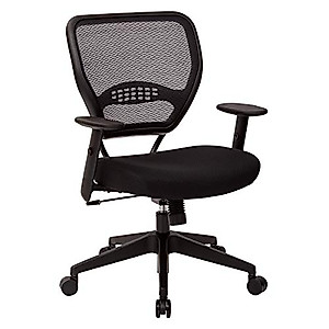 Space Seating 55 Series Professional Dark Air Grid Back Adjustable Office Desk Chair with Built-in Lumbar Support, Black Mesh