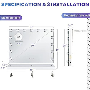 M MIVONDA Hollywood Vanity Mirror with Dimmable 15LED Bulbs Lights 3 Lighting Modes 2in1 Large Lighted Makeup Mirror for Desk and Wall with Plug-in and USB Charger Port and 10X Magnification