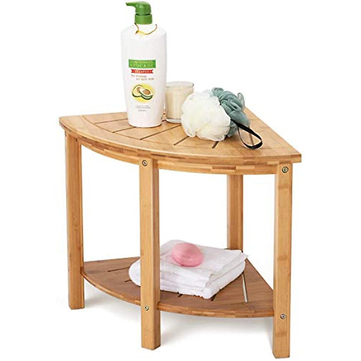 OasisSpace Bamboo Shower Bench, 24" Waterproof Shower Chair with Storage Shelf