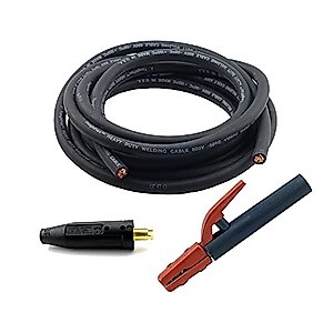 WeldingCity 10-ft 1/0-AWG USA-made Heavy Duty Welding Cable with Stick Electrode Holder Stinger and Tweco/Lenco-type Twistlock Connector Plug for Welder Whip Lead
