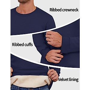 Gihuo Men's Crewneck Sweatshirt Winter Warm Sherpa Lined Pullover Fleece Top Heavyweight Loungewear Sweatshirt (Navy, Large)