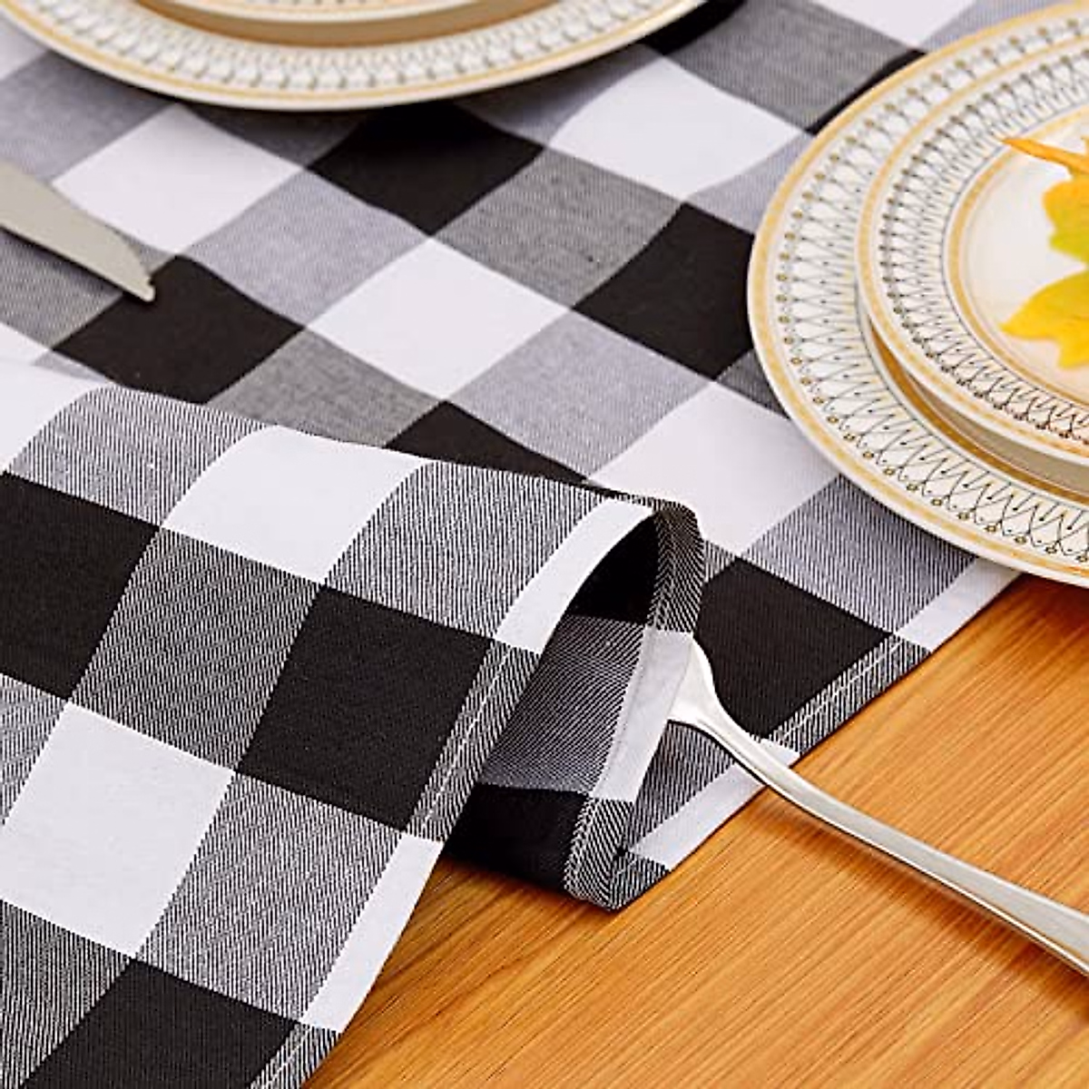 Buffalo Plaid Table Runners 2 Packs 13x84 Inches Check Black and White Table Runner Fall Thanksgiving Table Runners for Parties