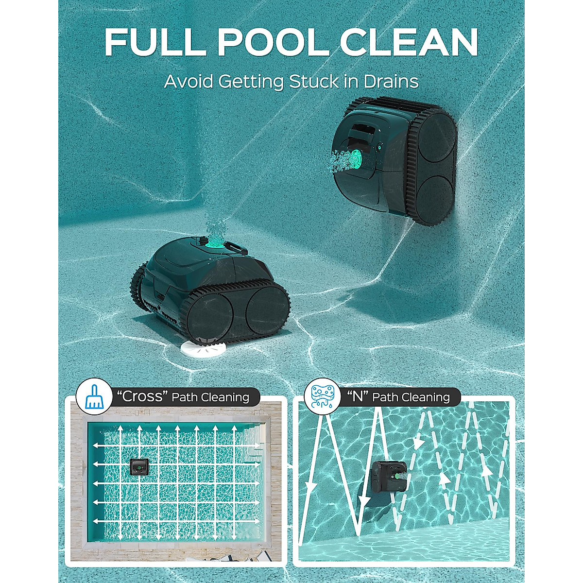 WYBOT C1 Cordless Robotic Pool Cleaners, Powerful Suction, Wall Climb Pool Robot with Intelligent Route Planning, Lasts 150Mins, Ideal for In-Ground Pools Up to 1,614 Sq.ft