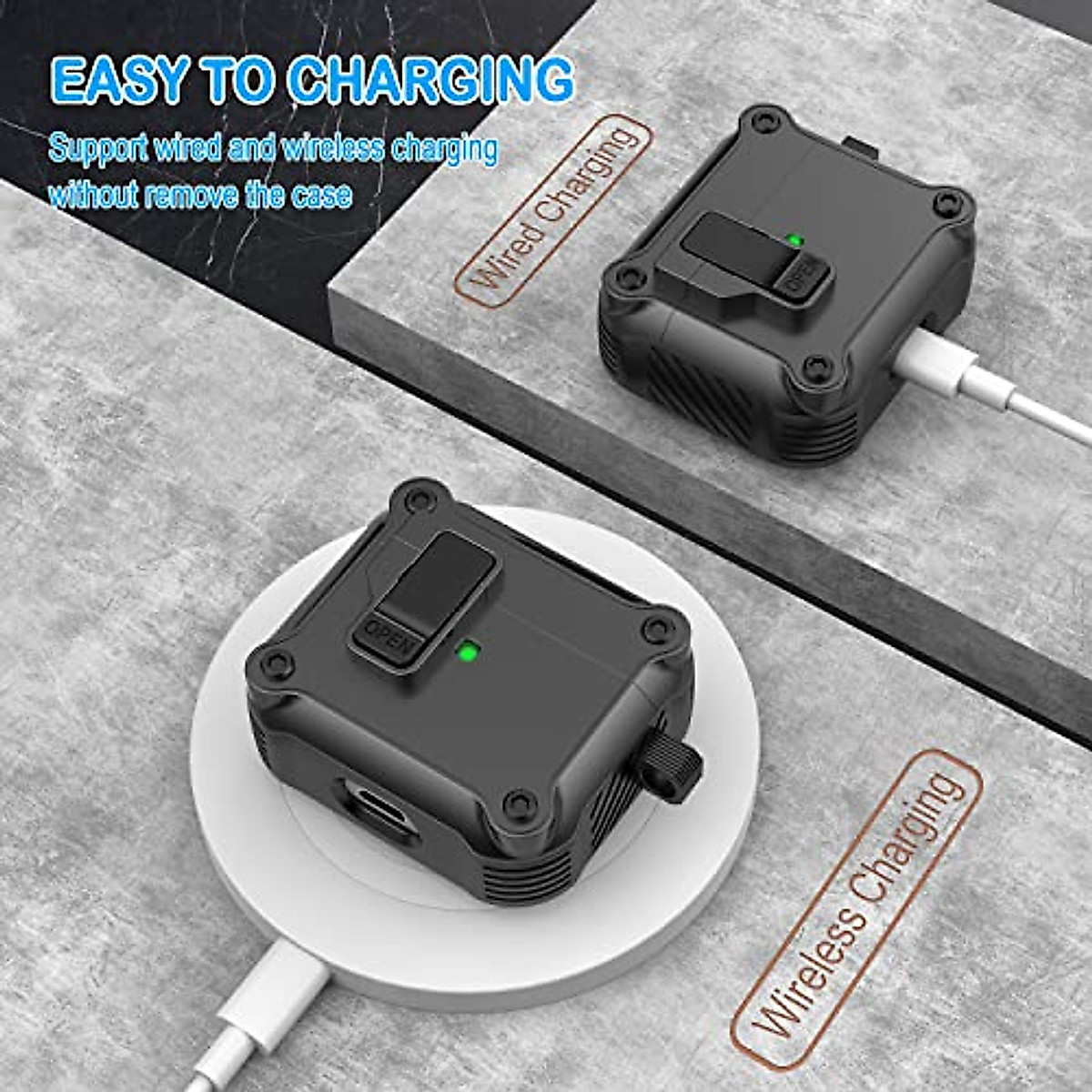 R-fun Airpods 3rd Generation Case with Automatic Secure Lock Clip, Hard Shell Full-Body Protective Airpods 3 Case 2021 for Women Men,Compatible with Apple Airpods 3rd Generation 2021,Black