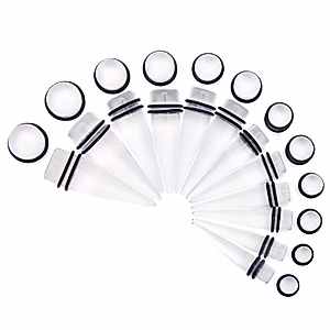 CrazyPiercing Big Ear Gauges Kit 24 Pieces Acrylic Tapers and Plugs Double O-rings Stretching Set