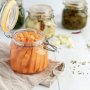 Glass Jars with Airtight Lid | Glass Airtight Food Storage Containers | Clear Leak Proof Rubber Gasket and Clamp Lid [Set of 4-25 oz]