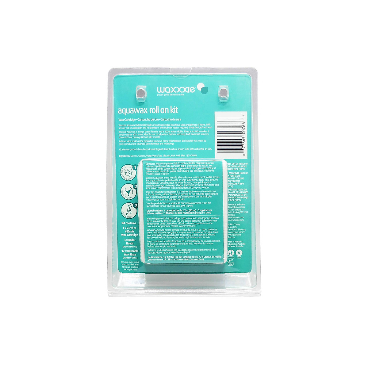 Waxxxie Aqua Wax Roll on Wax Kit - Water Soluble Strip Wax for Effortless Hair Removal with Salon Quality Results