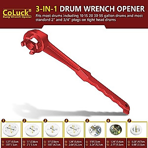 Bung Wrench, 3-in-1 Drum Wrench Upgraded, Aluminum Barrel Opener Tool for Opening 10 15 20 30 55 Gallon Drum, Fits 2" and 3/4" Bung Cap Red