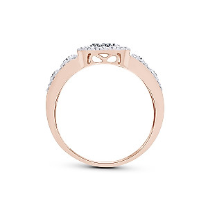 AFFY 1/10 Carat Round Cut Enhanced Blue And White Natural Diamond Square Frame Wedding Band In 14k Rose Gold Over 925 Sterling Silver (Clarity : I2-I3, Color : I-J, 0.10 Cttw) Size -4