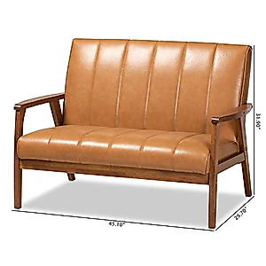 Baxton Studio Nikko Loveseats, Tan/Walnut Brown