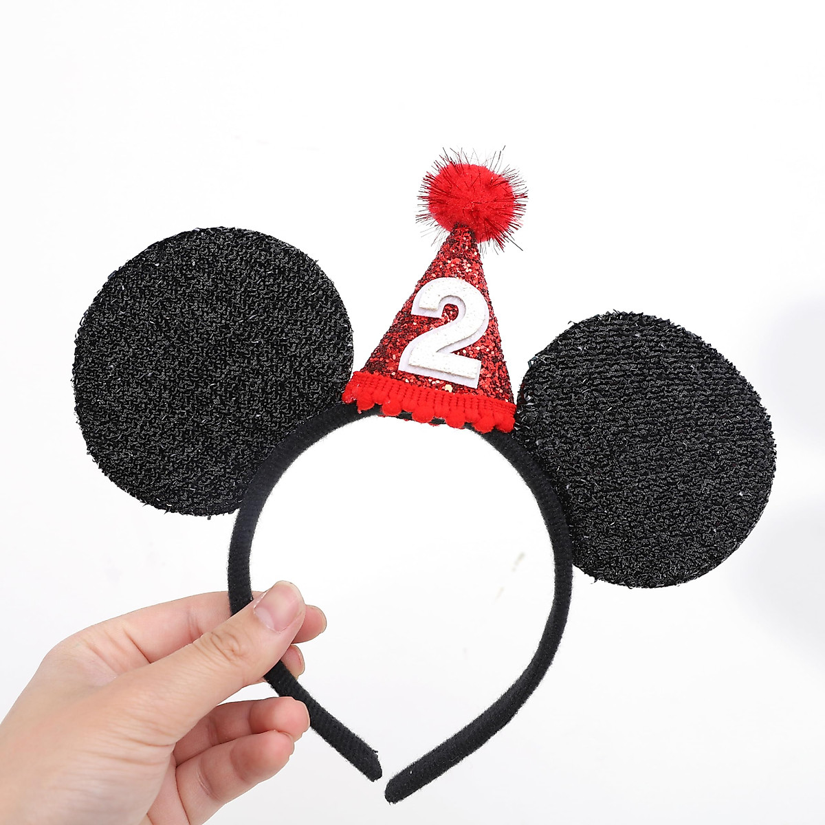 VAVAYAO Mouse Ears Birthday Party Decorations - 2nd Birthday Headband With Mini Hat and Photo Props