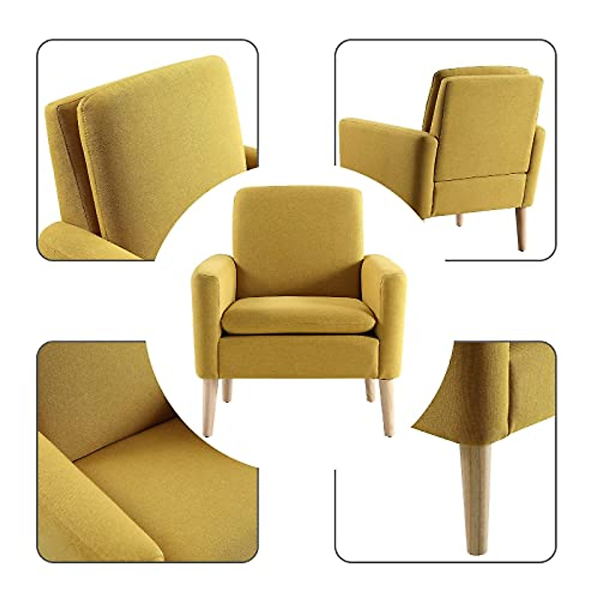 Lohoms Modern Accent Fabric Chair Single Sofa Comfy Upholstered Arm Chair Living Room Furniture Mustard Yellow