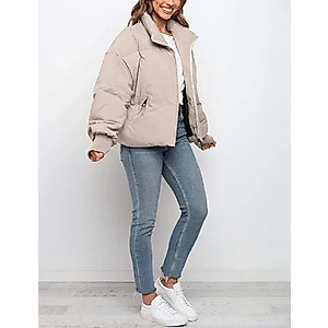 Gihuo Women’s Winter Cropped Puffer Jacket Coat Short Warm Quilted Jacket(Beige-L)