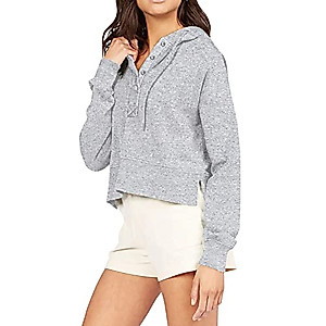 LASLULU Womens Fuzzy Cropped Hoodies V Neck Sport Athletic Hoodie Sweater Fleece Lined Sweatshirt Fall Clothes Long Sleeve Pullover Tops(Light Grey Medium)