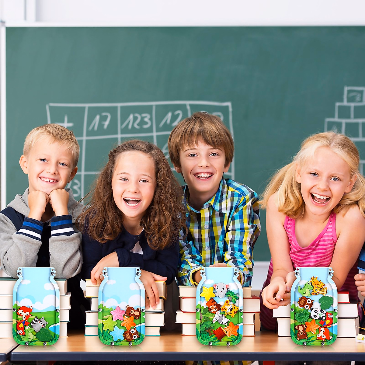 Treela Jungle Animal Reward Mason Jar for Kids Bulletin Board Reward Chart Set Sweet Toddlers Potty Training Jar Behavior Chart for Classroom Decor Responsibility Management Tool (7.87x4.72 Inch)