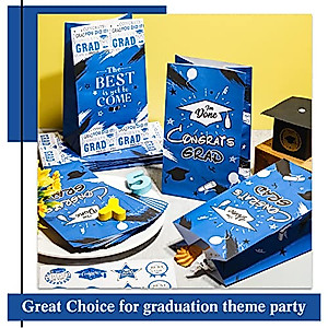 Teling 28 Pieces Graduation Gift Paper Bags with Stickers, Congrats Graduates Party Candy Treat Bags the Best Is Get to Come Goodie Favor Bags for Graduation Party Decorations Supplies (Blue)