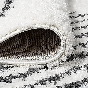 JONATHAN Y MOH408A-8 Elm Diamond Stripe Geometric Shag Indoor Area-Rug Bohemian Contemporary Glam Easy-Cleaning Bedroom Kitchen Living Room Non Shedding, 8 X 10, White/Black