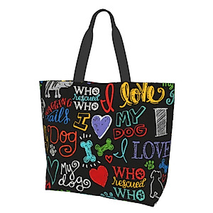 Animal Novelty I Love My Dog Reusable Tote Bag Women Large Casual Handbag Shoulder Bags for Shopping Groceries Travel Outdoors