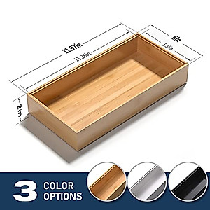 VeyFey Silverware Tray for Drawer, Stackable Kitchen Bamboo Drawer Organizer 12" x 6" x 2" Set of 2
