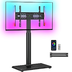 Greenstell TV Stand with LED Lights, Floor TV Stand for 32-70 inch TVs, Height Adjustable, Swivel Tall TV Stand, Eye Protection, Holds up to 110 Lbs, Max VESA 600x400mm