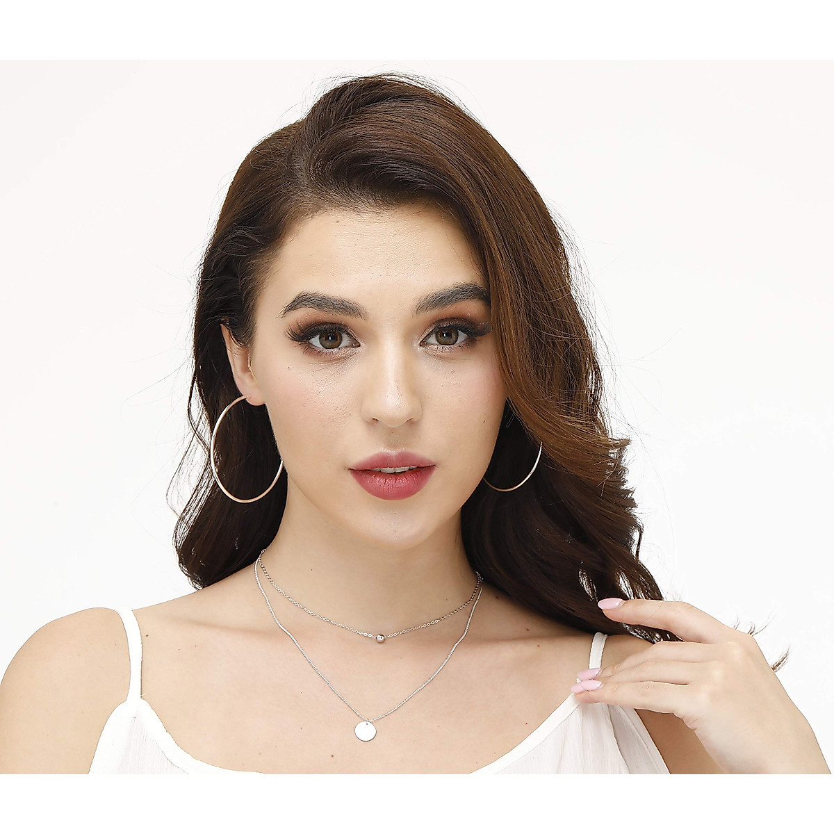 4 Pairs Sterling Silver Hoop Earrings - 14k White Gold Plated Hoop Earrings Big Hoop Earrings Set Silver Hoop Earrings for Women Valentine's Day Gifts (30/40/50/60MM)