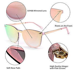 JIM HALO Trendy Rimless Mirrored Sunglasses Reflective Sun Glasses for Women Men (Pink/Mirror Pink)