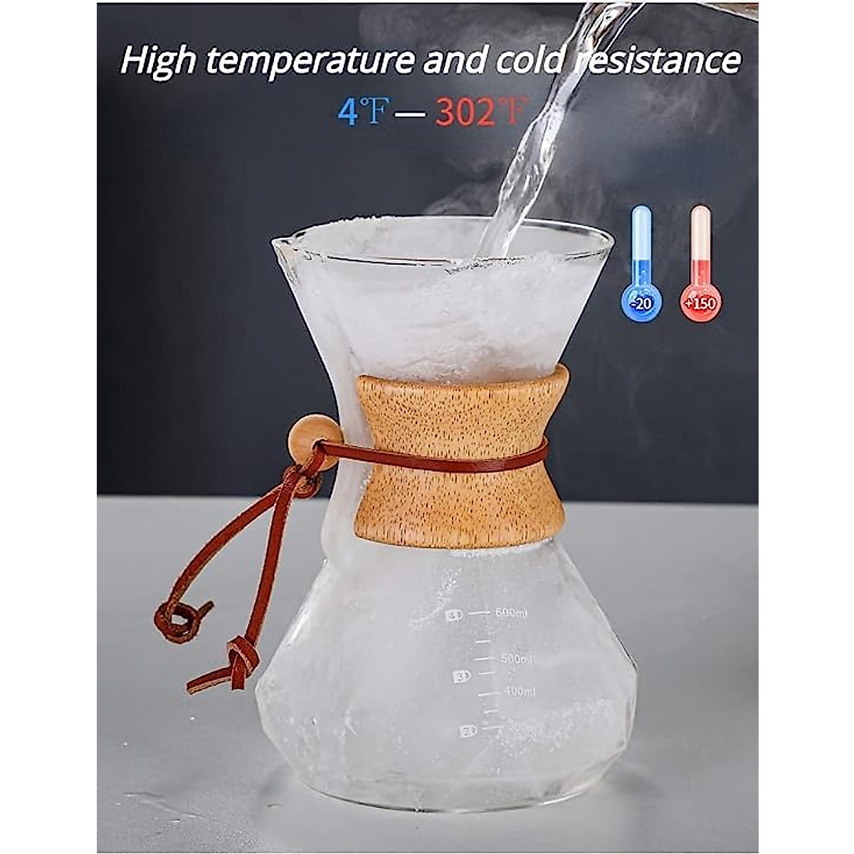 HYAXGM Pour Over Coffee Maker With Wood Sleeve，27oz/800mlPour Over Coffee Dripper,Pour Over Coffee Maker Set With Cork Stopper (27oz/800ml)