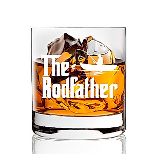 AGMdesign The Rodfather Whiskey Glass, Funny Fishing Rod Father, Father’s Day for Dad Grandpa, Birthday Gift for Men, Gift for Fishing Lovers