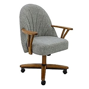 Chromcraft Set of 4 Caster Swivel Tilt Dining Chairs, Luxe Casual Wooden Arm All-Metal Pedestal Base Chairs with Rolling Wheels for Kitchen(Fonzo Marble-Chestnut Oak)