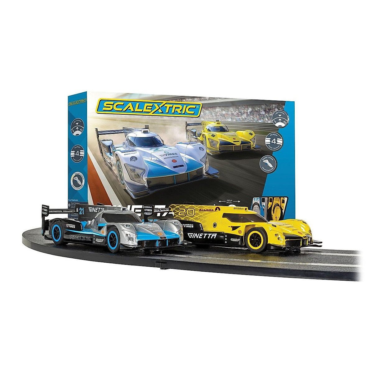 Scalextric Ginetta Racers 1:32 Analog Slot Car Race Track Set C1412T Yellow, Silver & Blue