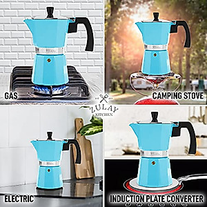 Zulay Classic Italian Style 5.5 Espresso Cup Moka Pot, Classic Stovetop Espresso Maker for Great Flavored Strong Espresso, Makes Delicious Coffee, Easy to Operate & Quick Cleanup Pot (Blue)