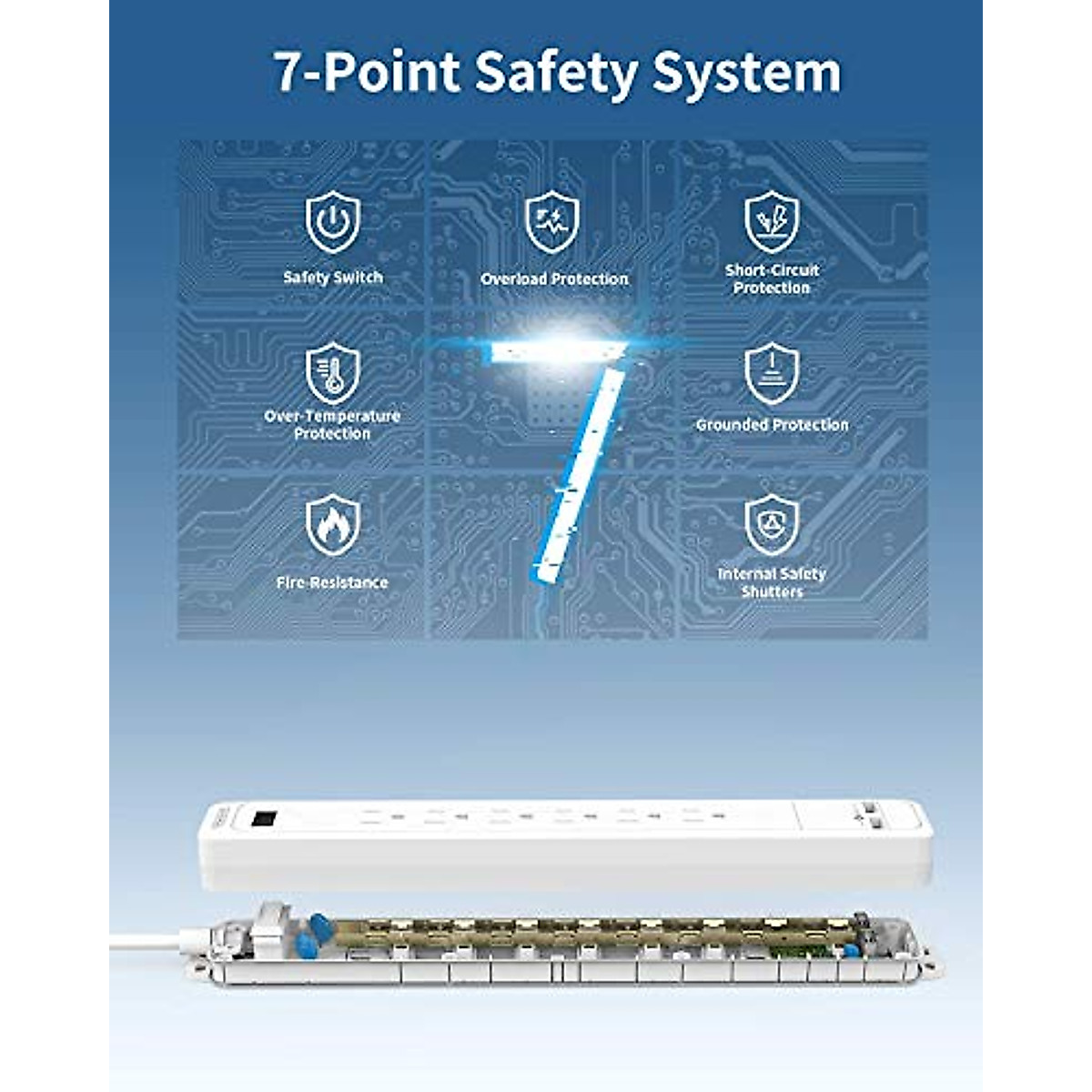 Extension Cord 25 ft, Power Strip Long Cord, NTONPOWER Heavy Duty Surge Protector Power Strip, 6 Outlet 2 USB,1875W / 15A Circuit Breaker, 1080 Joules, Wall Mount for Office Garage Kitchen Workbench