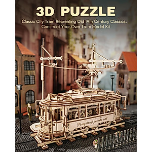 RoWood 3D Puzzles for Adults,Car Model Kit, 3D Wooden Puzzle Mechanical Tram Model,Wood Building Kit, Assembly Time 5H,Unique Gifts for Teens&Adults