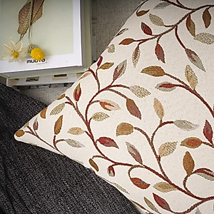 YOUR SMILE Classical Embroidery Jacquard Beige Leaf Pattern Square Decorative Throw Pillow Case Cushion Cover 18 x 18 inch