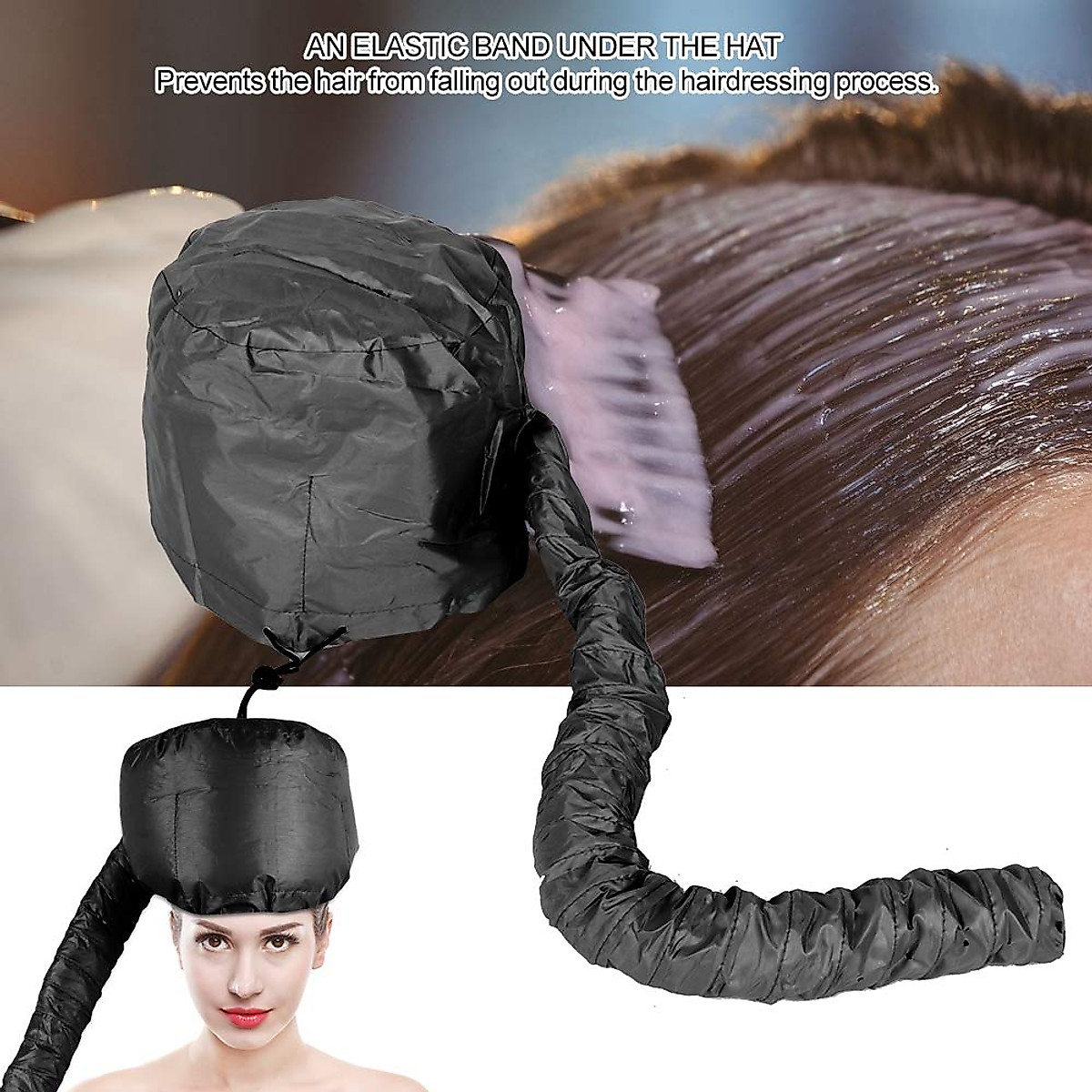Hair Drying Cap, Portable Hair Drying Cap Hat Hair Blow Dryer Bonnet Attachment Black