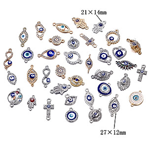 Yaoding 30pcs Mix Alloy Colored Enamel Rhinestone Diamond Evil Eye Charms Jewelry Connectors for DIY Bracelet Necklace Jewerly