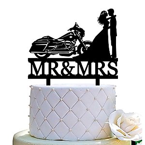 Yuezoloz Street Glide Motorcycle Wedding Cake Topper, Ride with Me Forever Cake Topper, Motorcycle Wedding Topper Couple on Harley Davidson for Wedding/Anniversary/Bridal Shower Party Decor