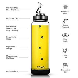 Glass Olive Oil Dispenser Bottle with Stainless Steel Spouts Shatterproof Glass Olive Oil Bottle 350ml Cooking Oil and Vinegar Cruet Bottle Oil Container Carafe for Kitchen