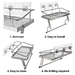 GeekDigg Paper Towel Holder with Shelf, Adhesive Wall Mount Paper Towel Holder for Kitchen & Bathroom, Stainless Steel, Durable Metal Wire, No Drilling
