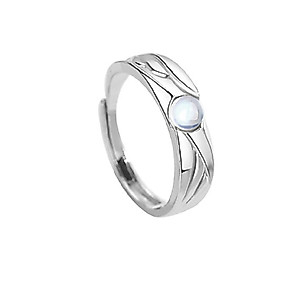 Awmnjtmgpw 925 Sterling Silver Retro Glazed Moonstone Ring Angel and Devil Couple Ring Black (Black)