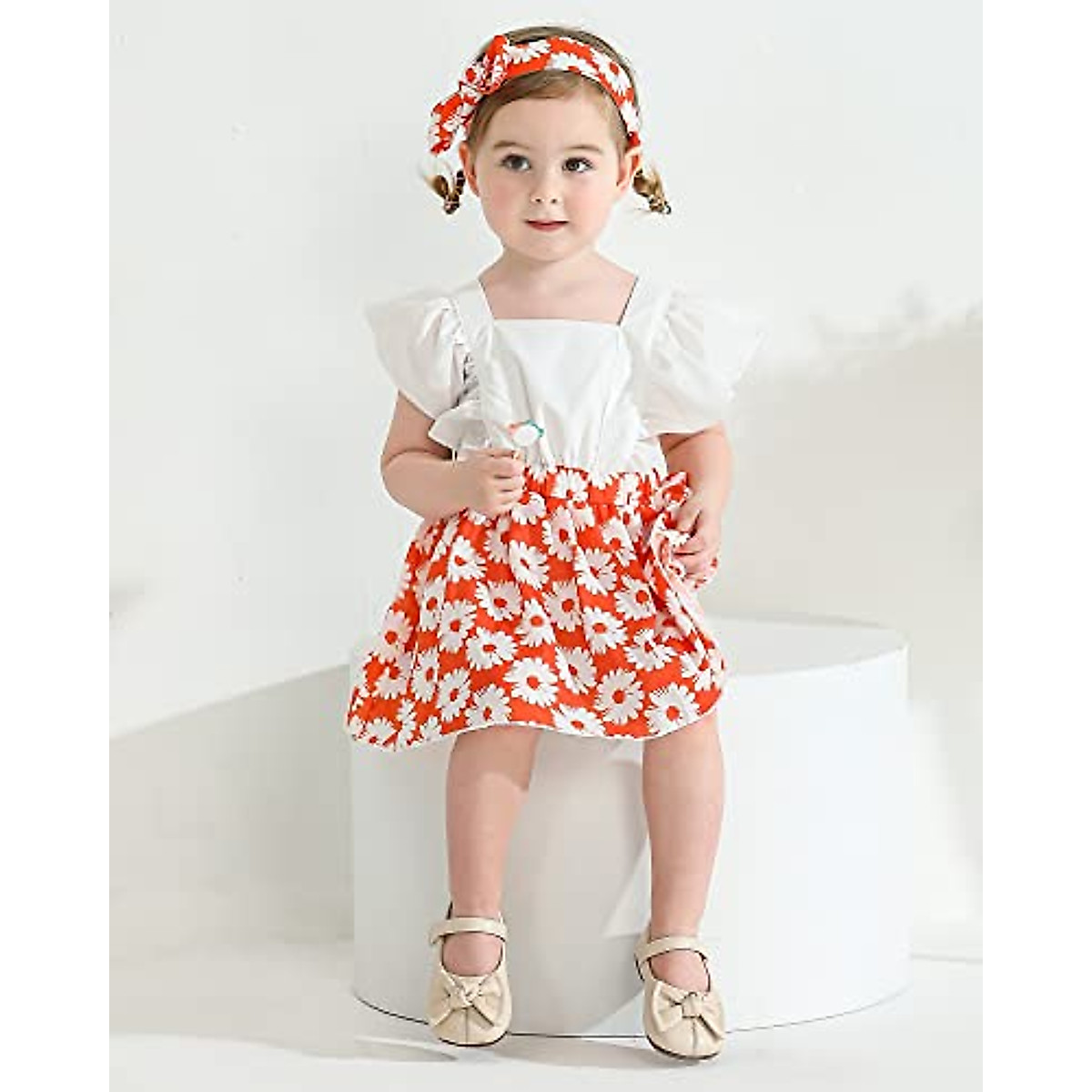 SOLOYEE Baby Girl Dress 6-12 Months Infant Toddler Girls Clothes Summer Outfits Ruffle Sleeveless One-Piece Dress+Headband White