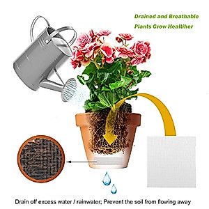 ORIMERC 50 Pcs 4 x 4 inch Plant Pot Drainage Hole Mesh Pad Screen with 30 feet Self Watering Hydroponic Wick Cord DIY Vacation Automatic Waterer Sitter Potted Bonsai Succulent Flower Bottom Grid Mat