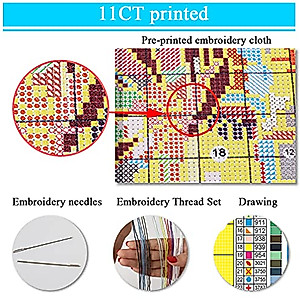 LWZAYS Cross Stitch Kits Counted Cross Stitch Kits 6 Pack Stamped Cross-Stitch Needlepoint Counted Kits Beginners,Embroidery Kit Arts and Crafts for Home Decor(11CT Cartoon)