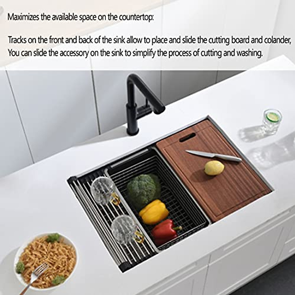 27 Black Undermount Workstation Kitchen Sink, Dorzom 27”x19” Metallic Matte Black Stainless Steel 18 Gauge 10 Inch Deep Undermount Workstation Single Bowl Kitchen Sink with Accessories