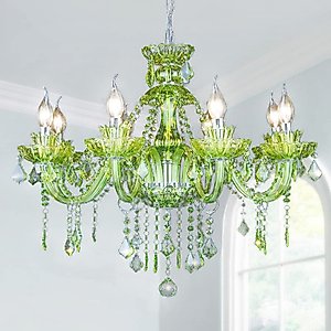 Green K9 Crystal Candle Chandeliers Lighting Modern Pendant Lights Ceiling Fixture Lamp for Dining Living Room Bedroom Hallway Entry Elegant Decoration 8 Lights E12 Base, H20.5 x W28.3 Inch (Upgraded)