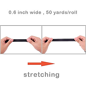 Teemico 50 Yards Black Elastic Foldover Ribbon Stretch Fold Over FOE Elastics for Hair Ties Headbands Making (5/8 inch Width)