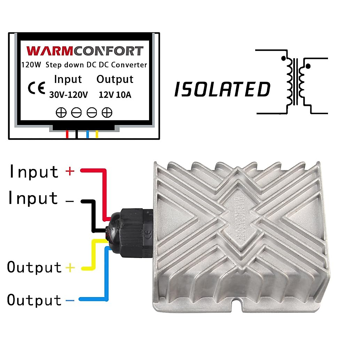 Vehicle Converter Isolation Transformer 36V 48V 60V 72V 84V 96V 120V to 12V DC Step Down 10A 120W Isolated