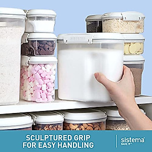 Sistema Flour and Sugar Storage Containers for Pantry with Lids and Measuring Cup, Dishwasher Safe, 10.2-Cup, White