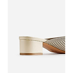 TIJN Pointed Toe Mules for Women Chunky Sandals Low Heeled Sandals Breathable Mesh Knit Slip on Flat Shoes(Helka) Cream