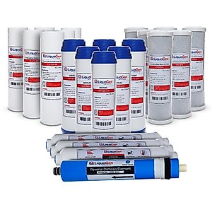 LiquaGen - 5 Stage Reverse Osmosis Replacement Filter Kit w/ 75 GPD Membrane (3 Year Supply)